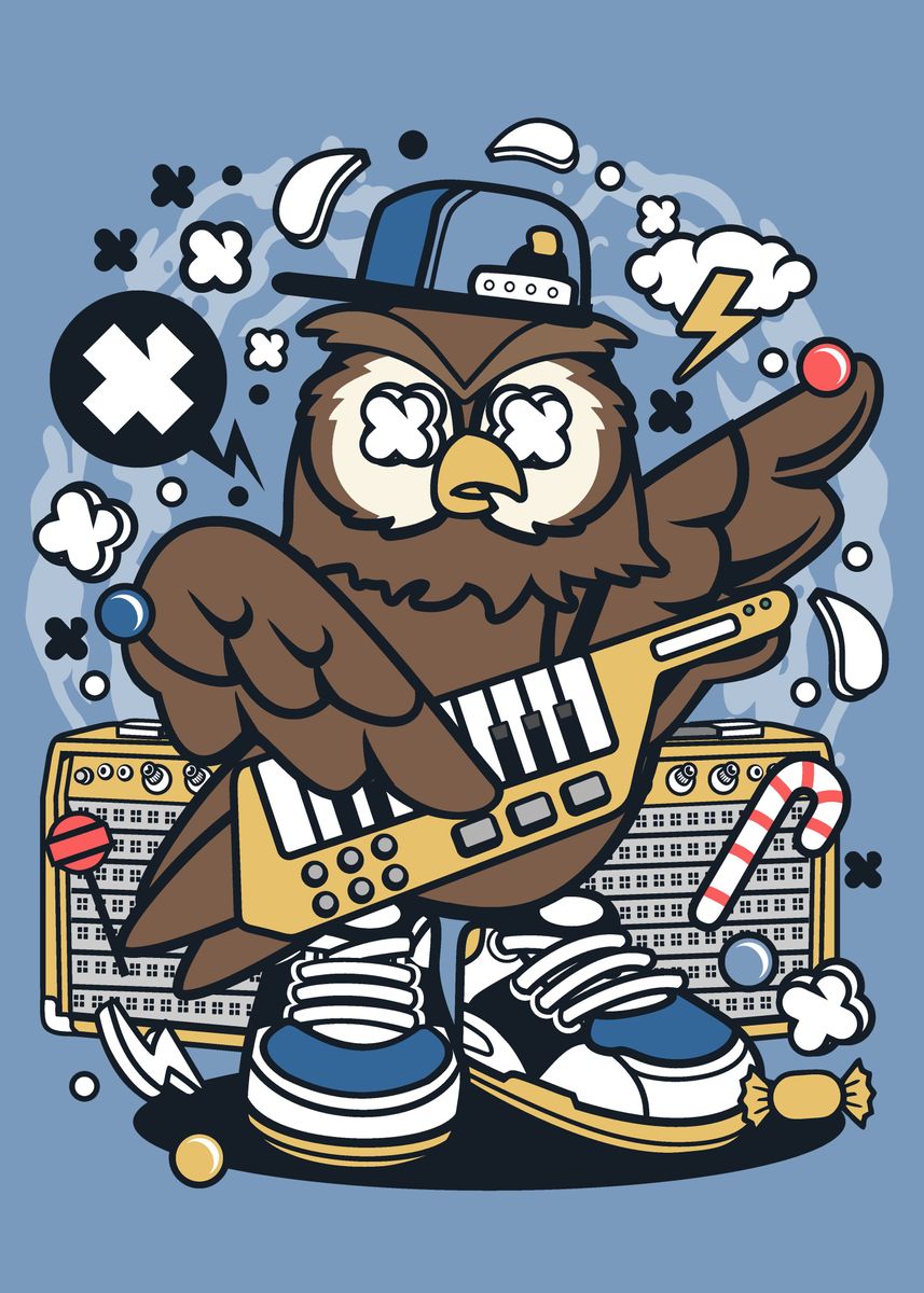 'Owl Pop Star' Poster, picture, metal print, paint by Aloke Design ...