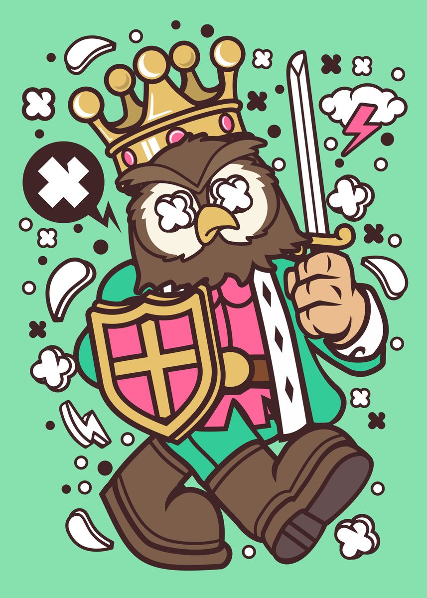 'Owl King' Poster, picture, metal print, paint by Aloke Design | Displate