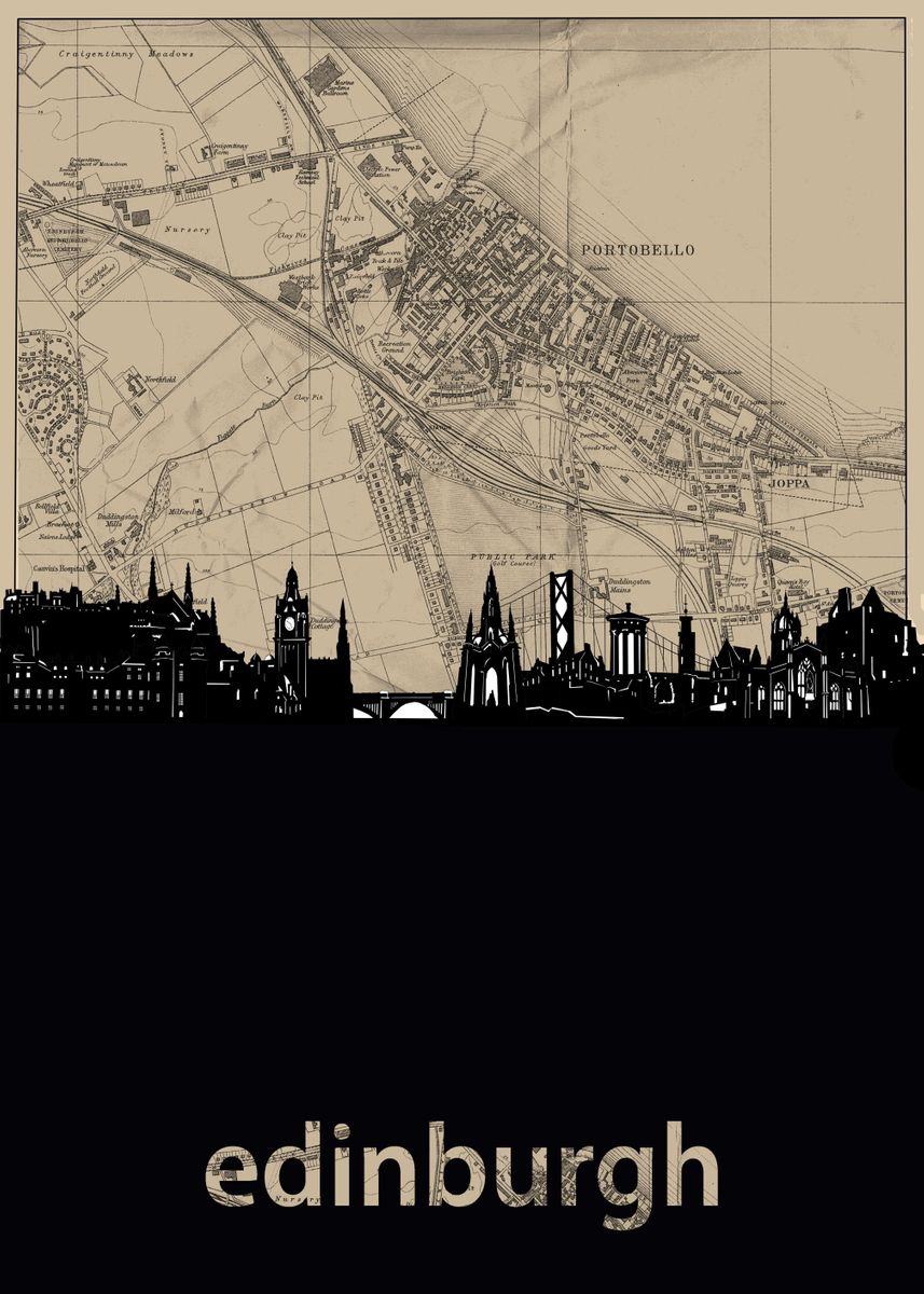 'edinburgh skyline sepia' Poster by Bekim Art | Displate