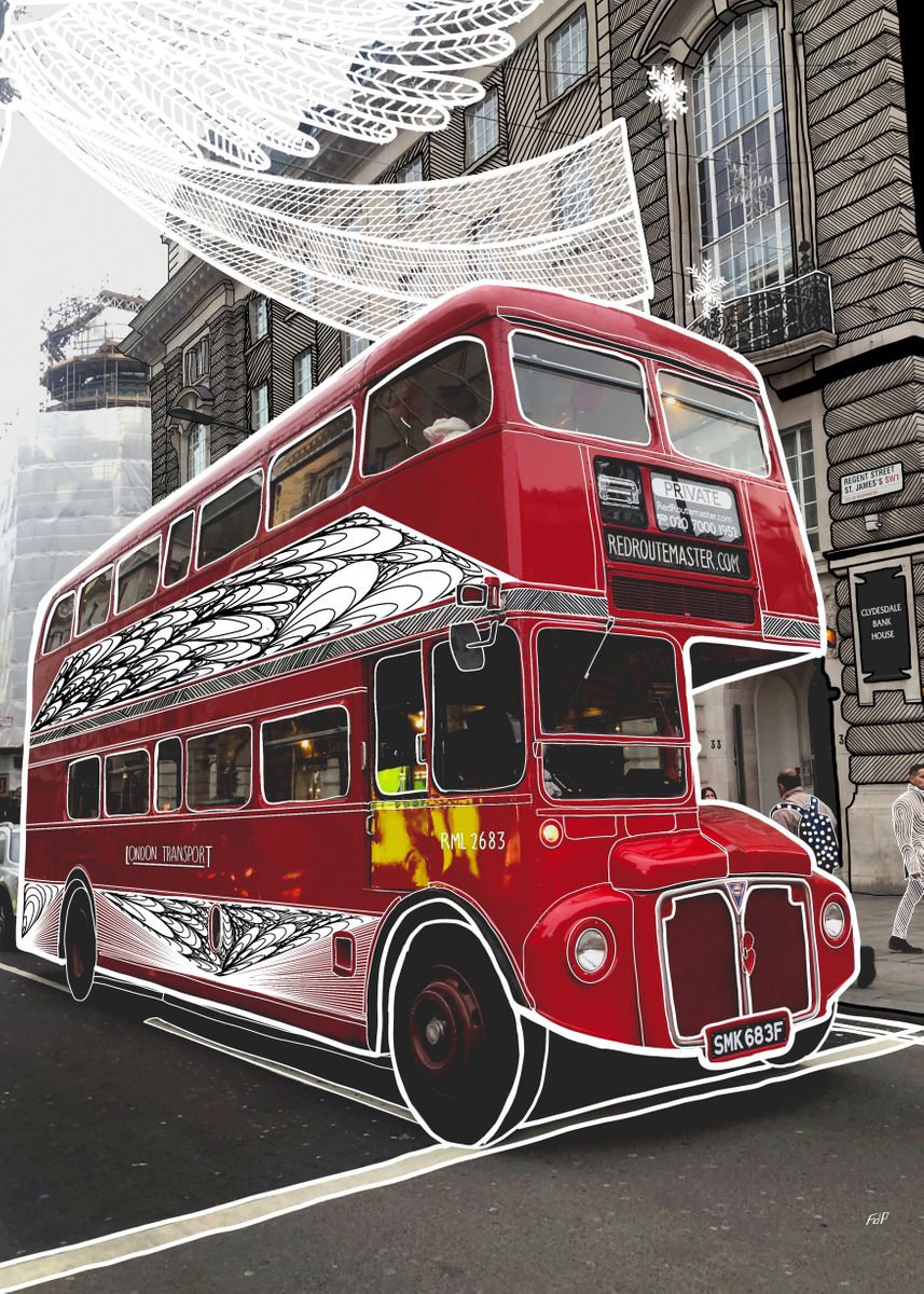 'London Bus' Poster, picture, metal print, paint by Gui Martins | Displate
