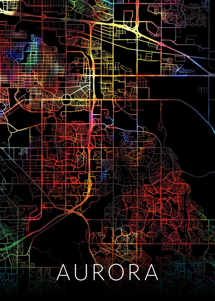 'Aurora California City Map' Poster, picture, metal print, paint by ...