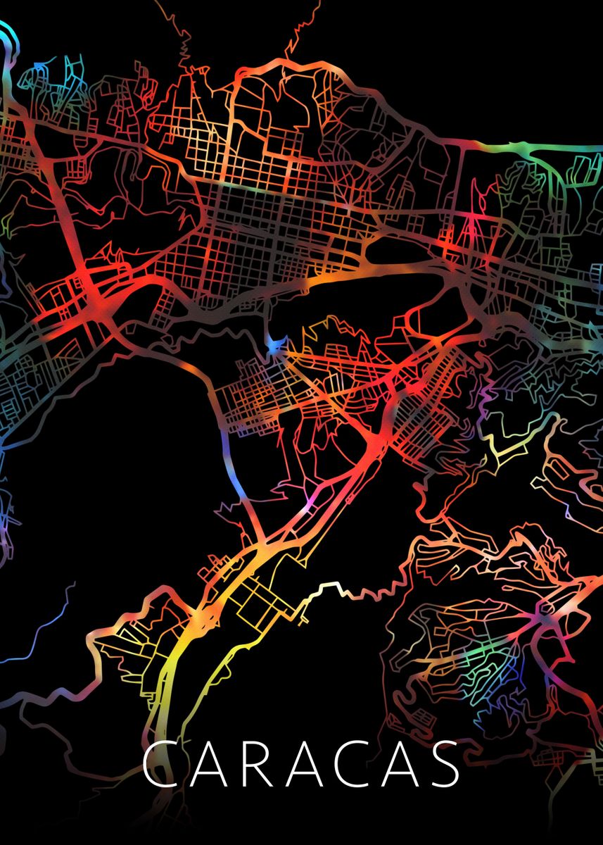 'Caracas Venezuela City Map' Poster, picture, metal print, paint by ...