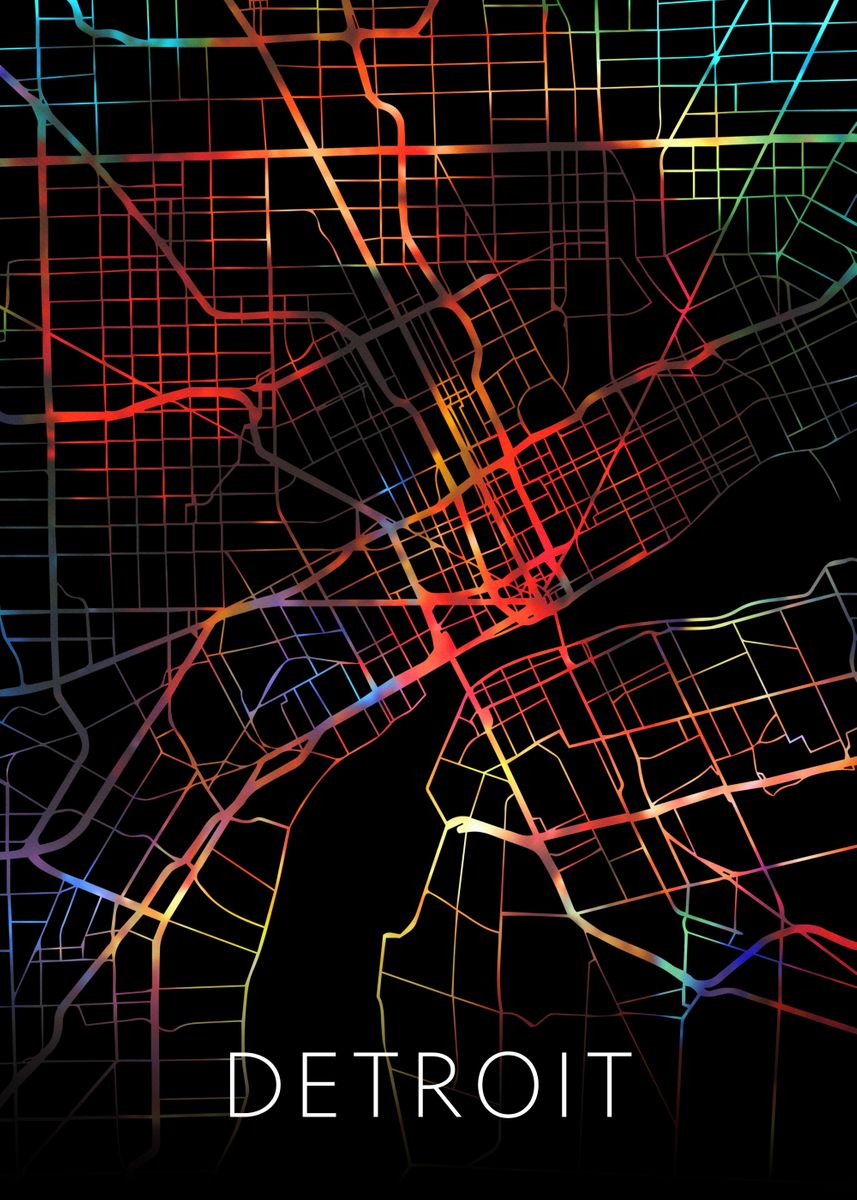 'Detroit Michigan City Map' Poster, picture, metal print, paint by ...