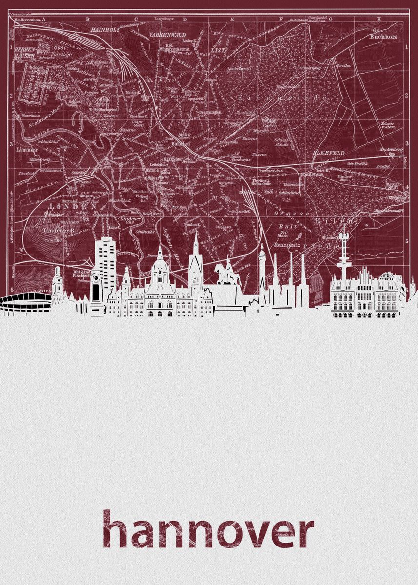 'hannover skyline red' Poster, picture, metal print, paint by Bekim Art ...