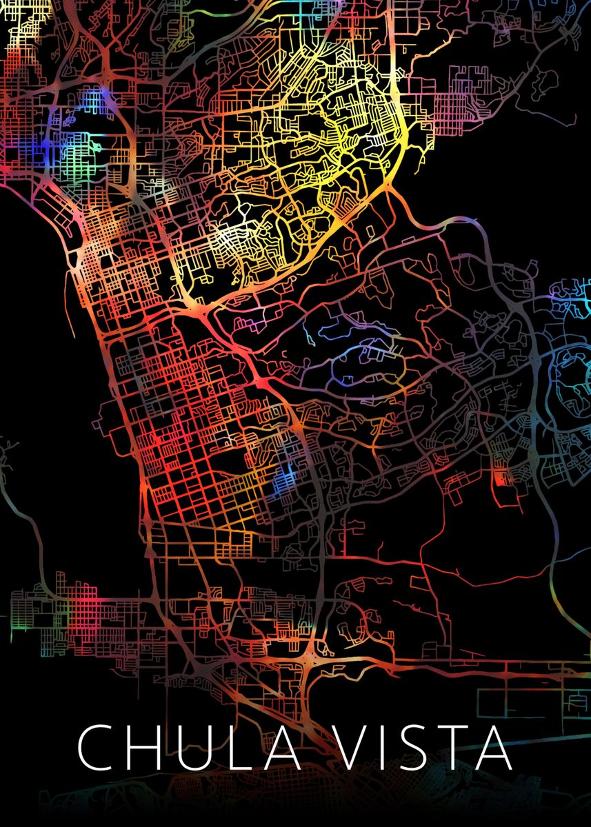 'Chula Vista California Map' Poster, picture, metal print, paint by ...