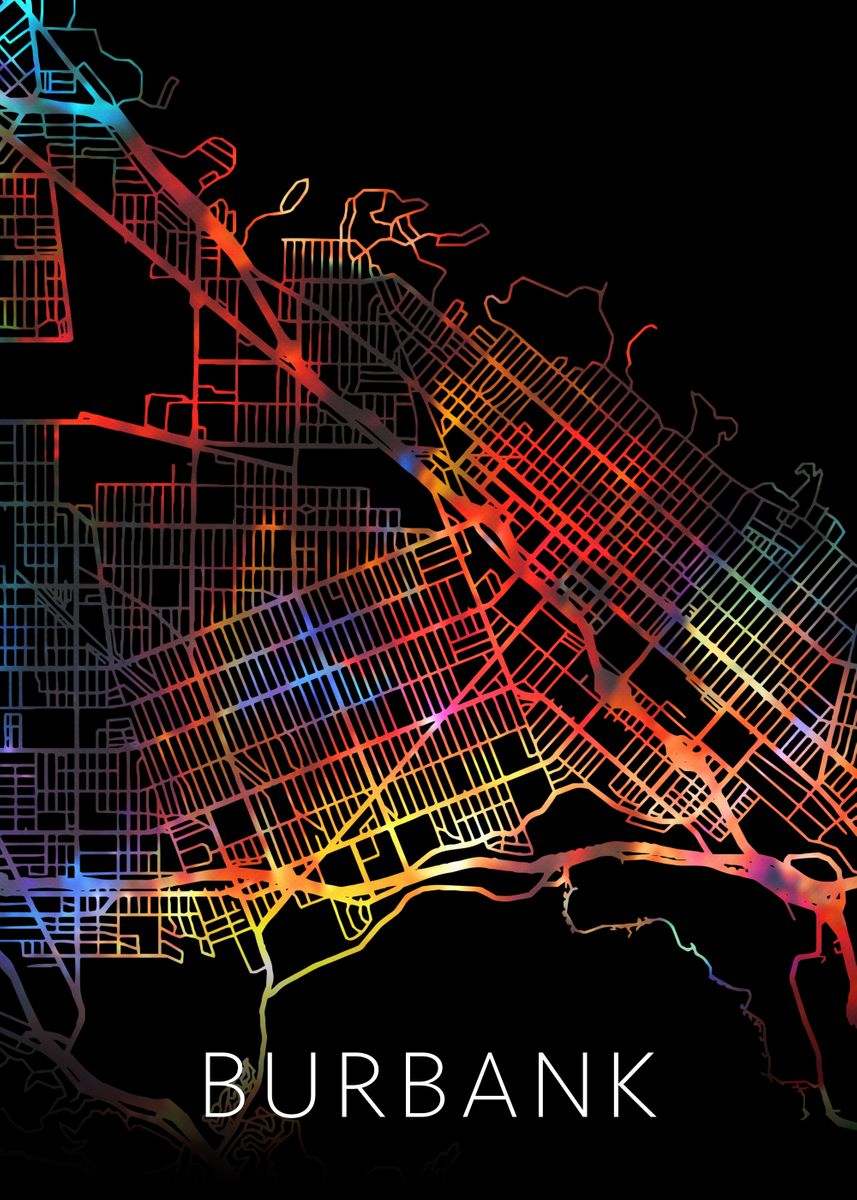 'Burbank California Map' Poster, picture, metal print, paint by Design ...