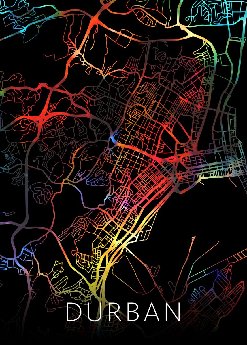 'Durban South Africa Map' Poster, picture, metal print, paint by Design ...