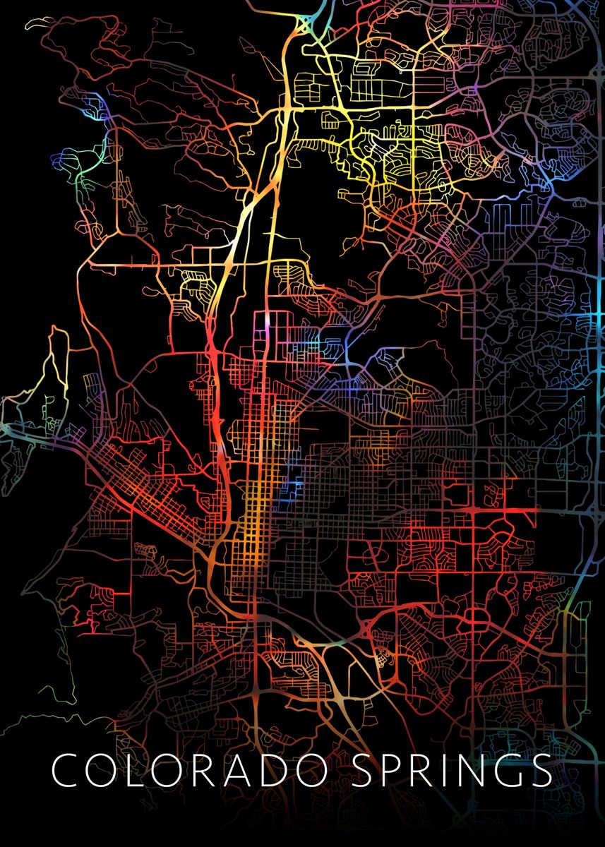 'Colorado Springs City Map' Poster, picture, metal print, paint by ...