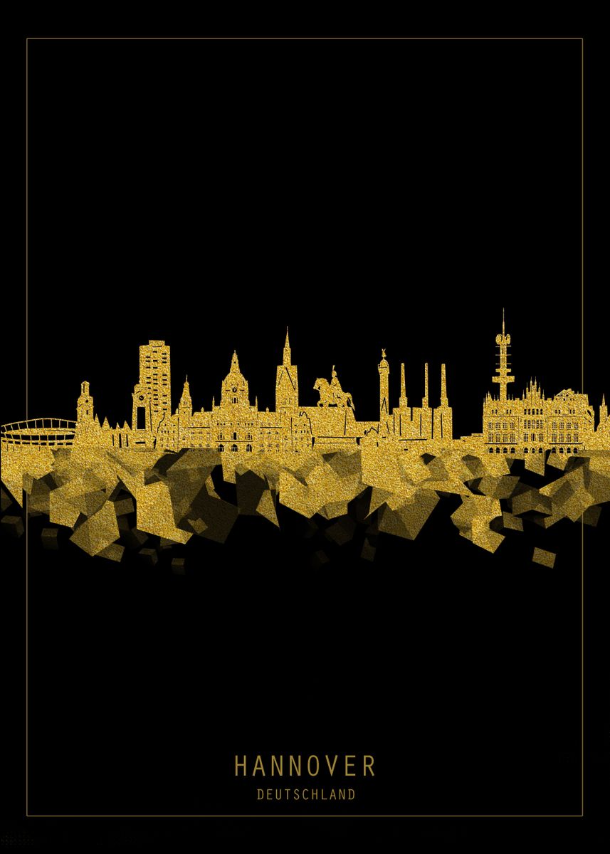 'hannover skyline gold' Poster, picture, metal print, paint by Bekim ...