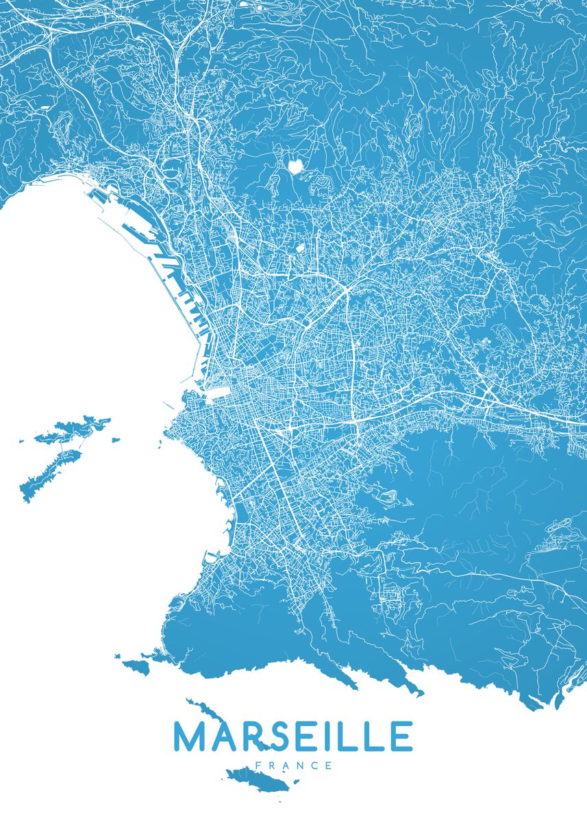 'Marseille map' Poster, picture, metal print, paint by mapsies | Displate