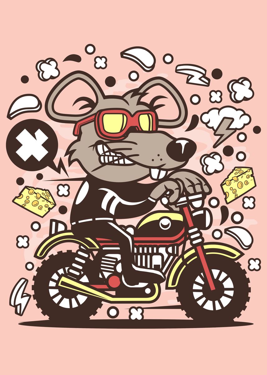 'Rat Motocross Rider' Poster, picture, metal print, paint by Aloke ...