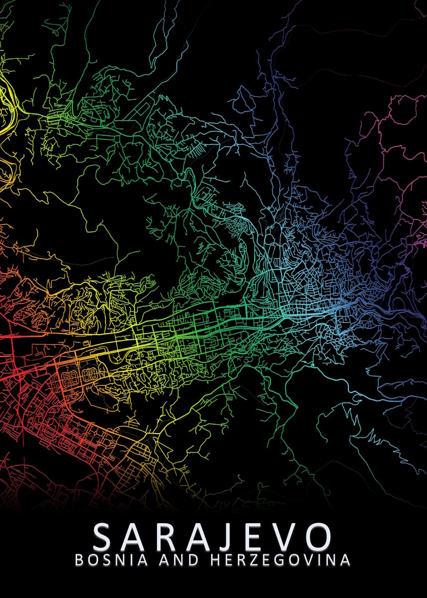'Sarajevo Bosnia City Map' Poster, picture, metal print, paint by City ...