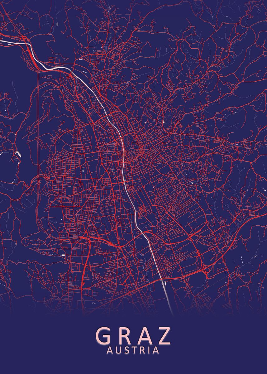 'Graz Austria City Map' Poster, picture, metal print, paint by City Map ...