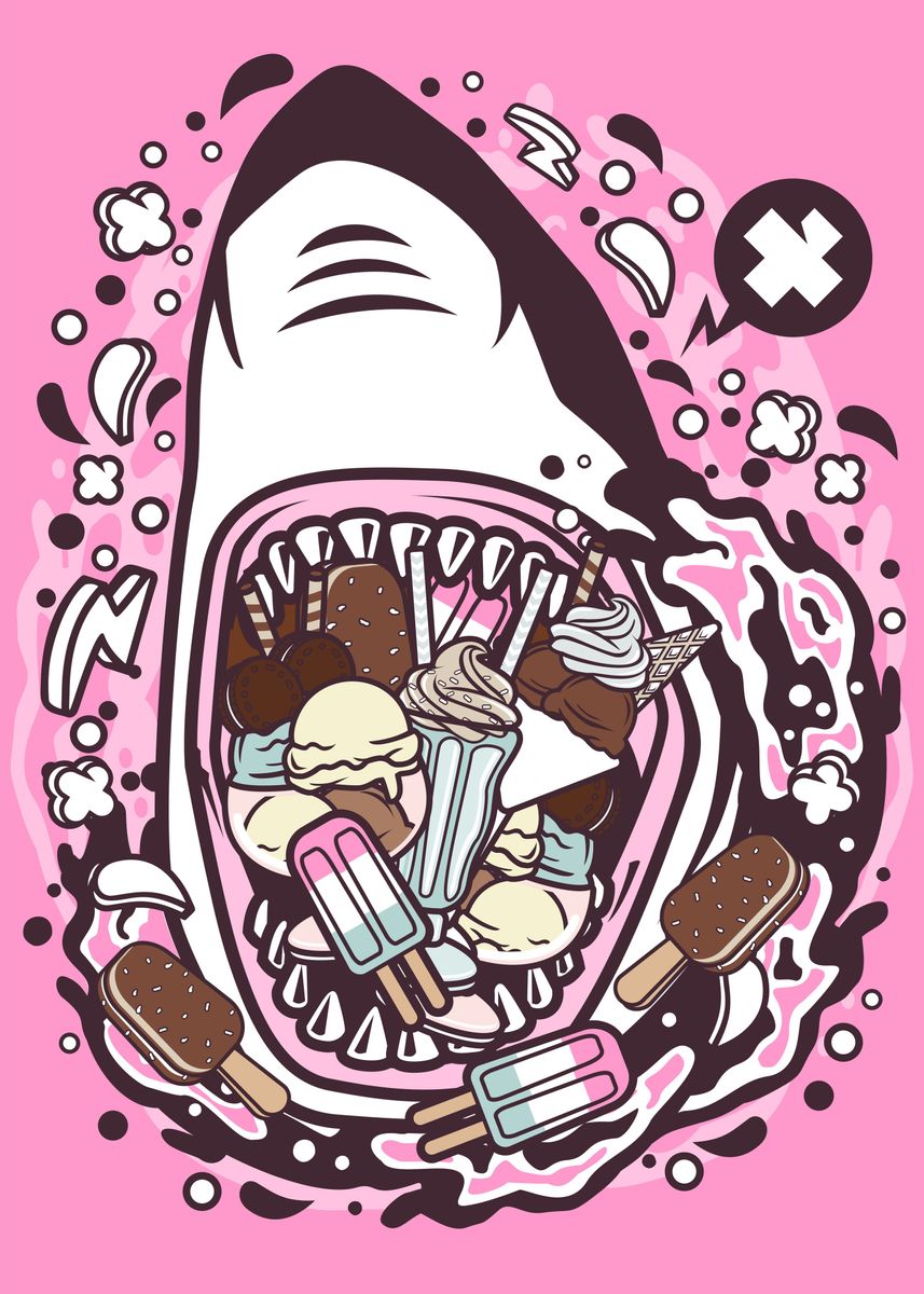 'Shark Ice Cream' Poster, picture, metal print, paint by Aloke Design ...