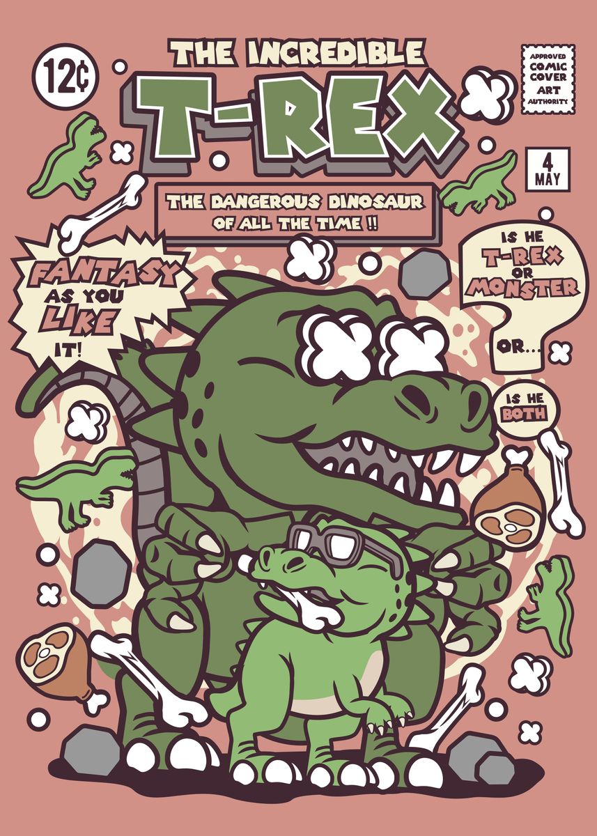 'The Incredible TRex' Poster, picture, metal print, paint by Aloke ...