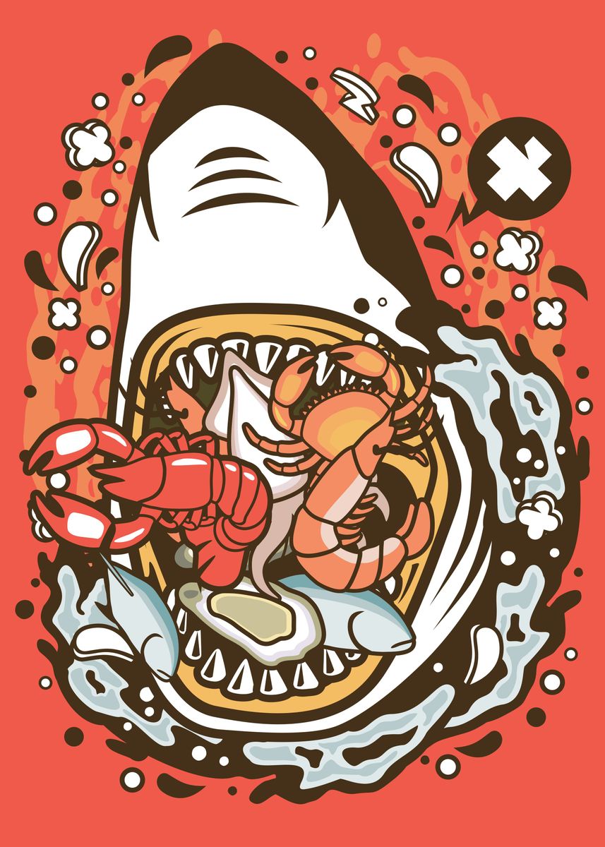 'Shark Seafood' Poster, picture, metal print, paint by Aloke Design ...