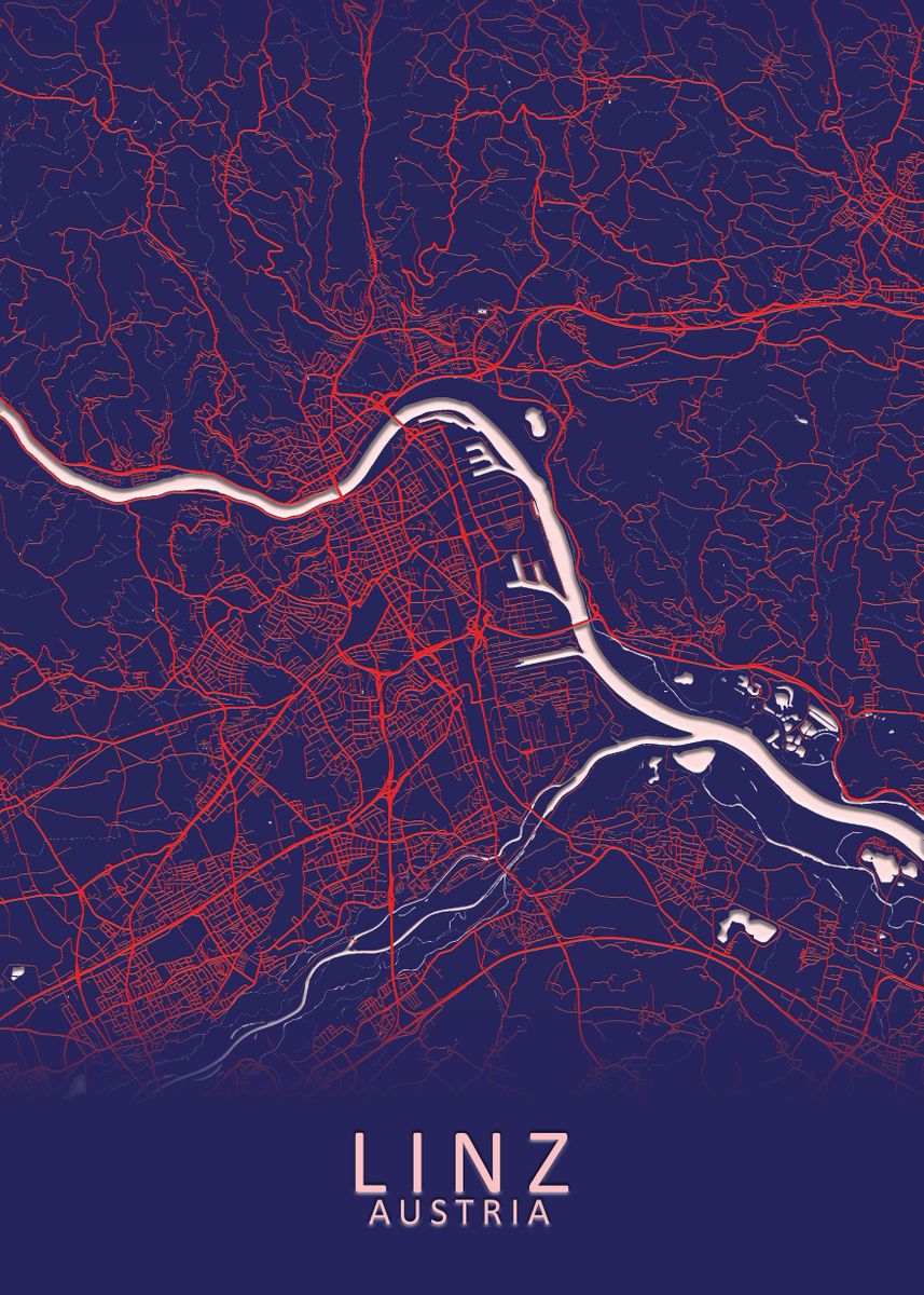 'Linz Austria City Map' Poster, picture, metal print, paint by City Map ...