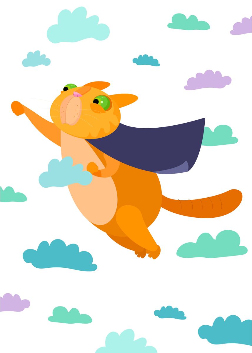 'cat superhero' Poster, picture, metal print, paint by Darina Kamynska ...