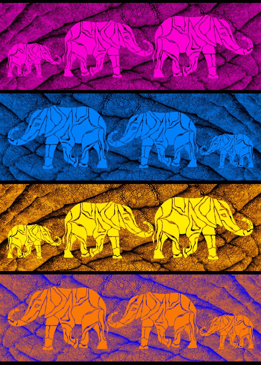 'Elephants in color 5' Poster, picture, metal print, paint by Barbara ...