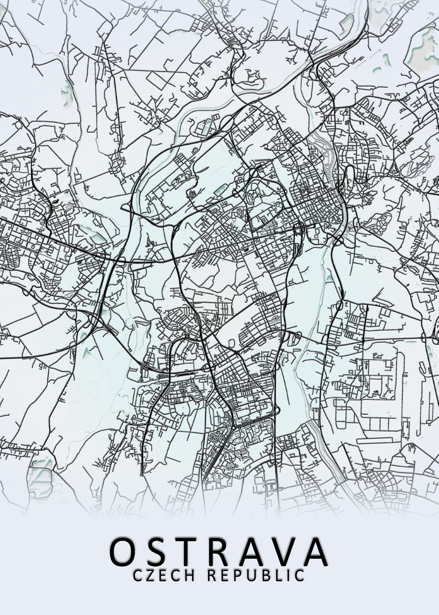 'Ostrava Czech Republic Map' Poster, picture, metal print, paint by ...