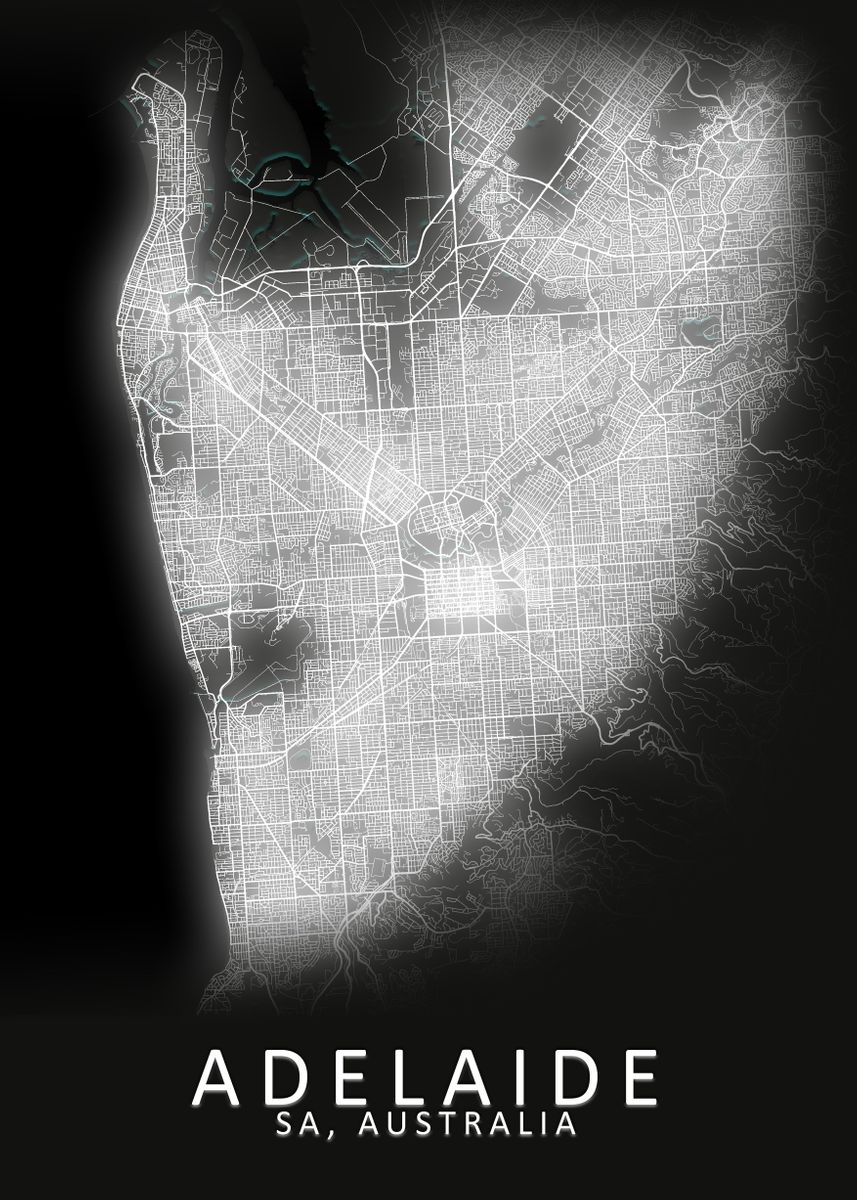 'Adelaide Australia Map' Poster, picture, metal print, paint by City ...