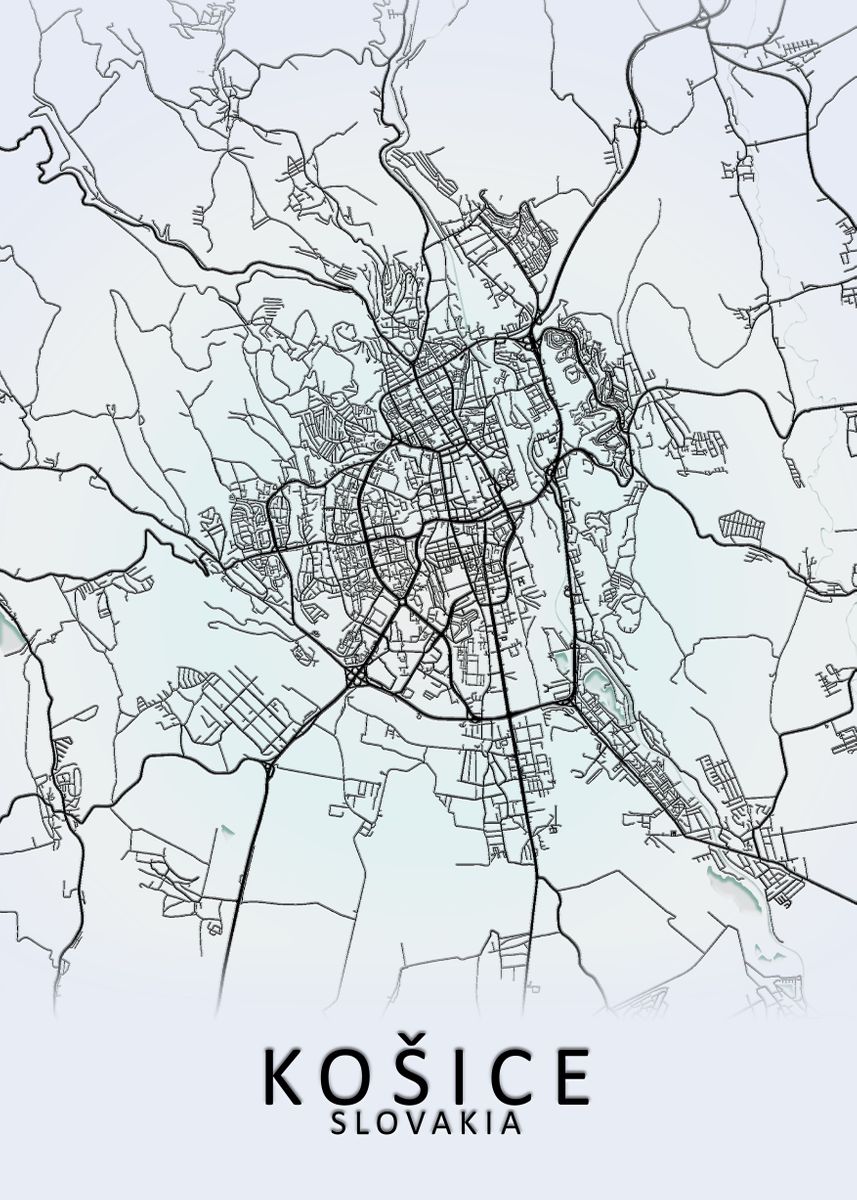 'Kosice Slovakia City Map' Poster, picture, metal print, paint by City ...