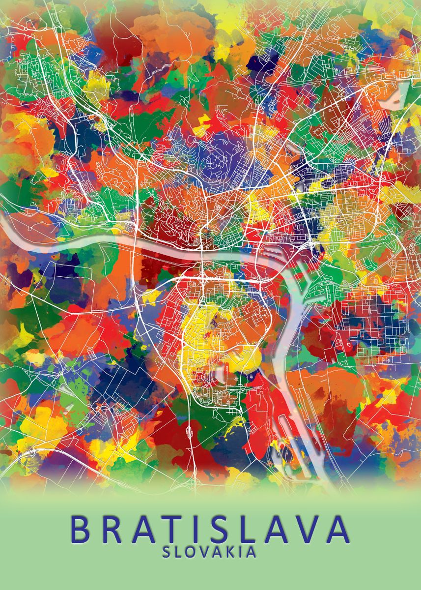 'Bratislava Slovakia Map' Poster, picture, metal print, paint by City ...