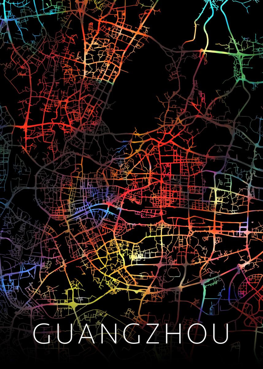 'Guangzhou China City Map' Poster, picture, metal print, paint by ...