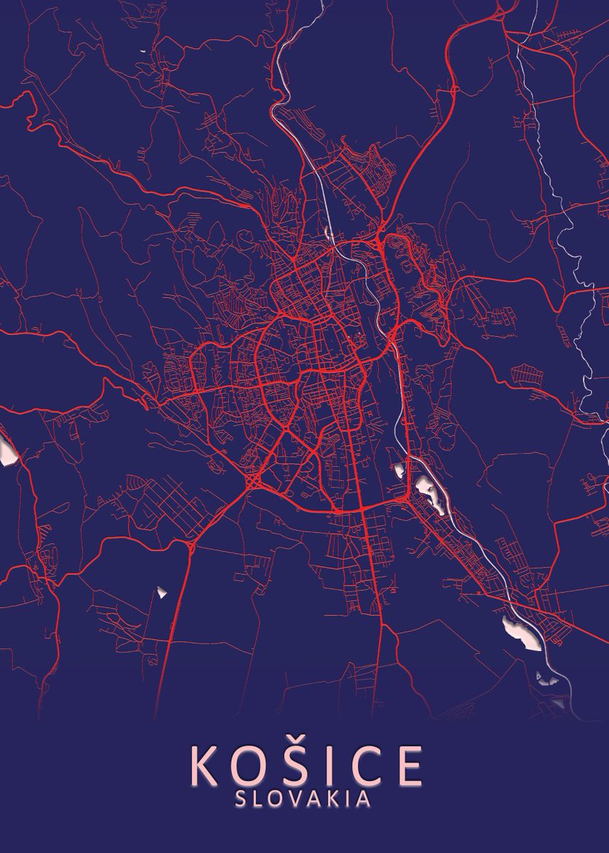 'Kosice Slovakia City Map' Poster, picture, metal print, paint by City ...