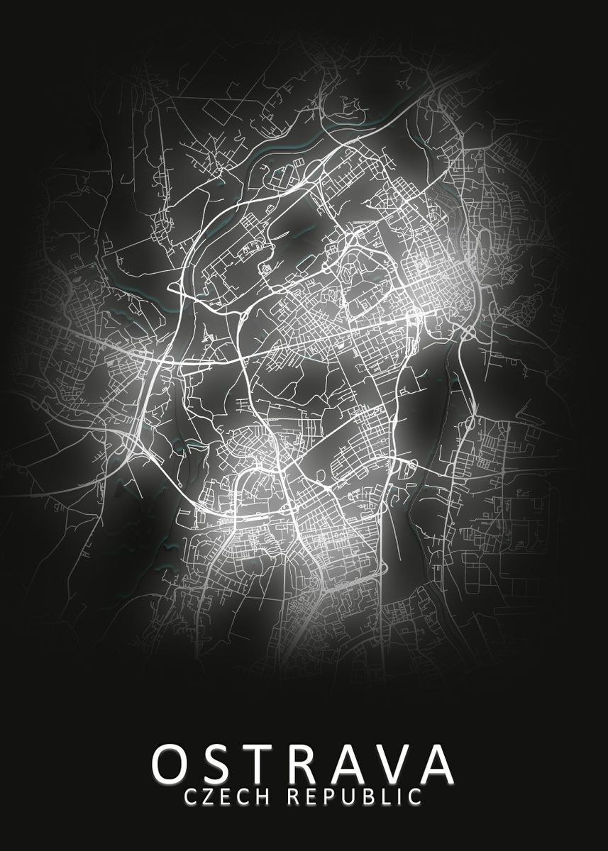 'Ostrava Czech Republic Map' Poster, picture, metal print, paint by ...
