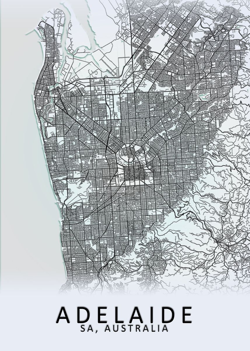 'Adelaide Australia Map' Poster, picture, metal print, paint by City ...
