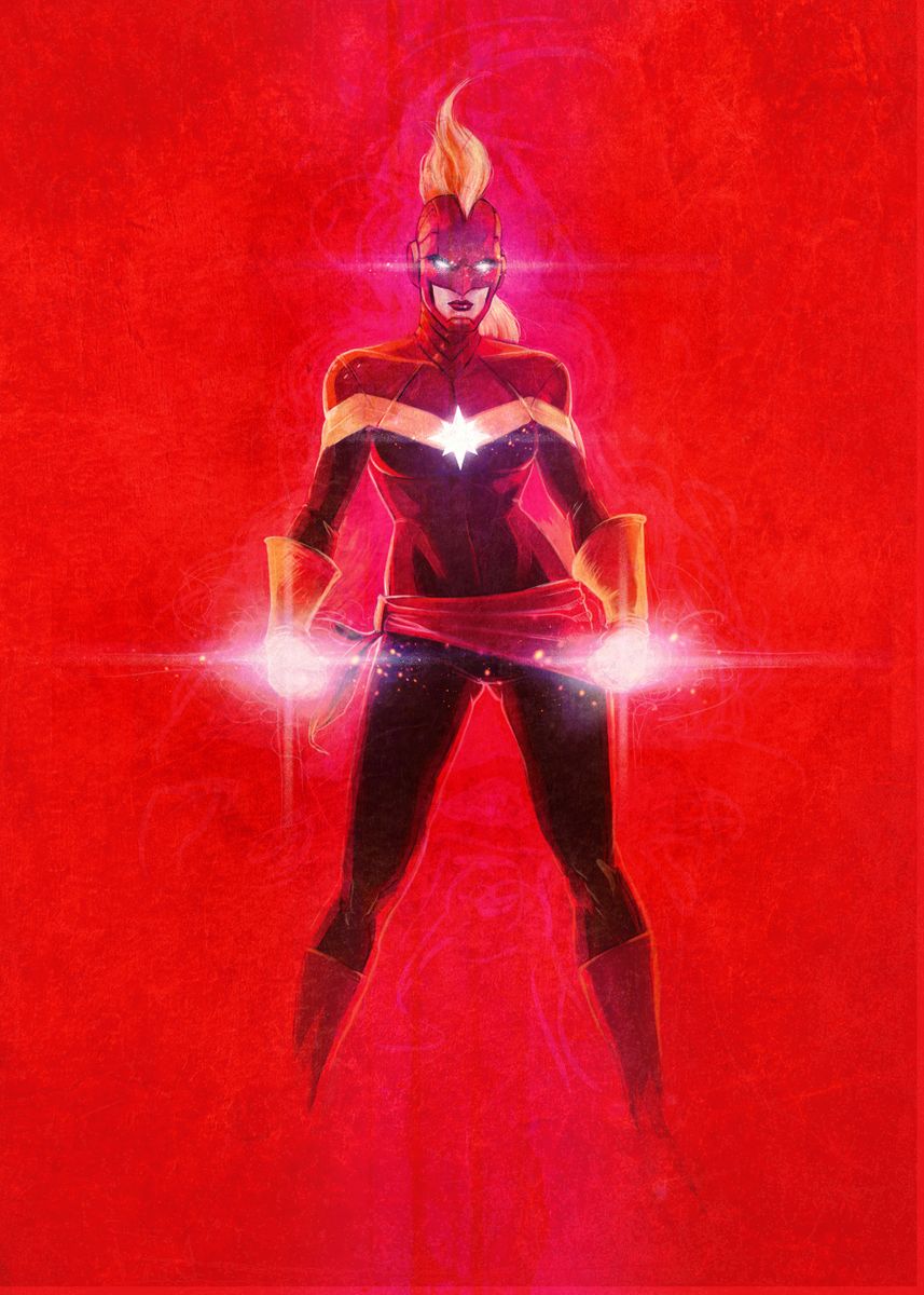 'Captain Marvel Red' Poster, picture, metal print, paint by Marvel ...