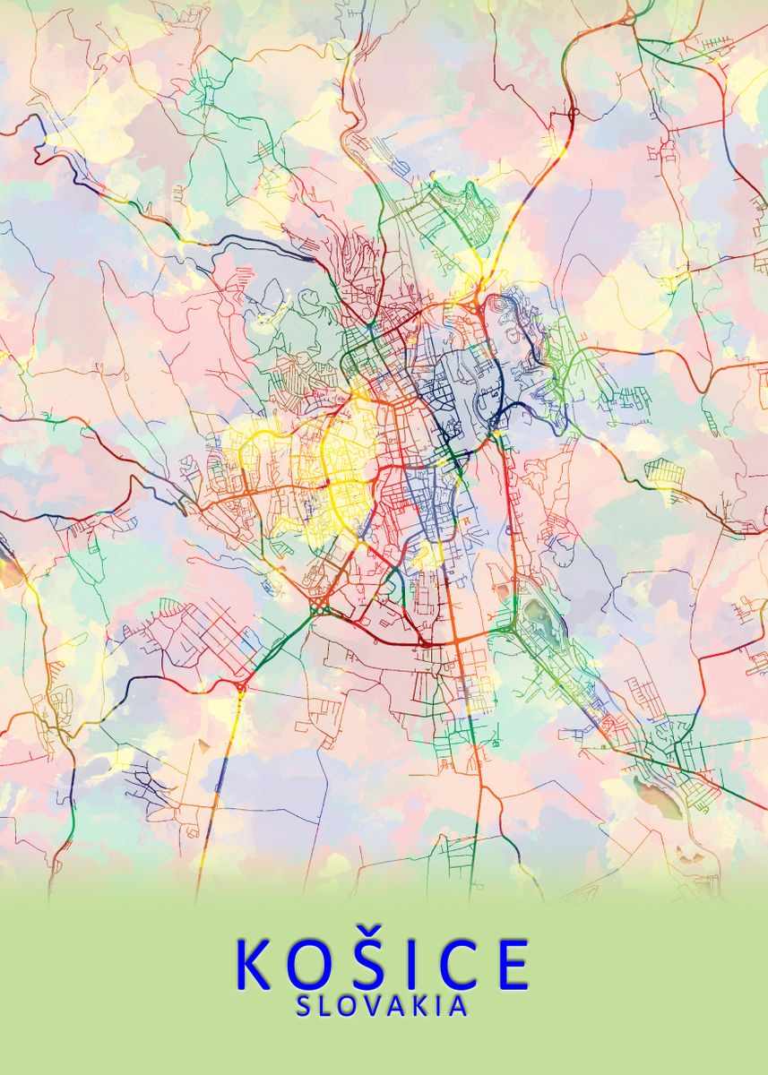 'Kosice Slovakia City Map' Poster, picture, metal print, paint by City ...