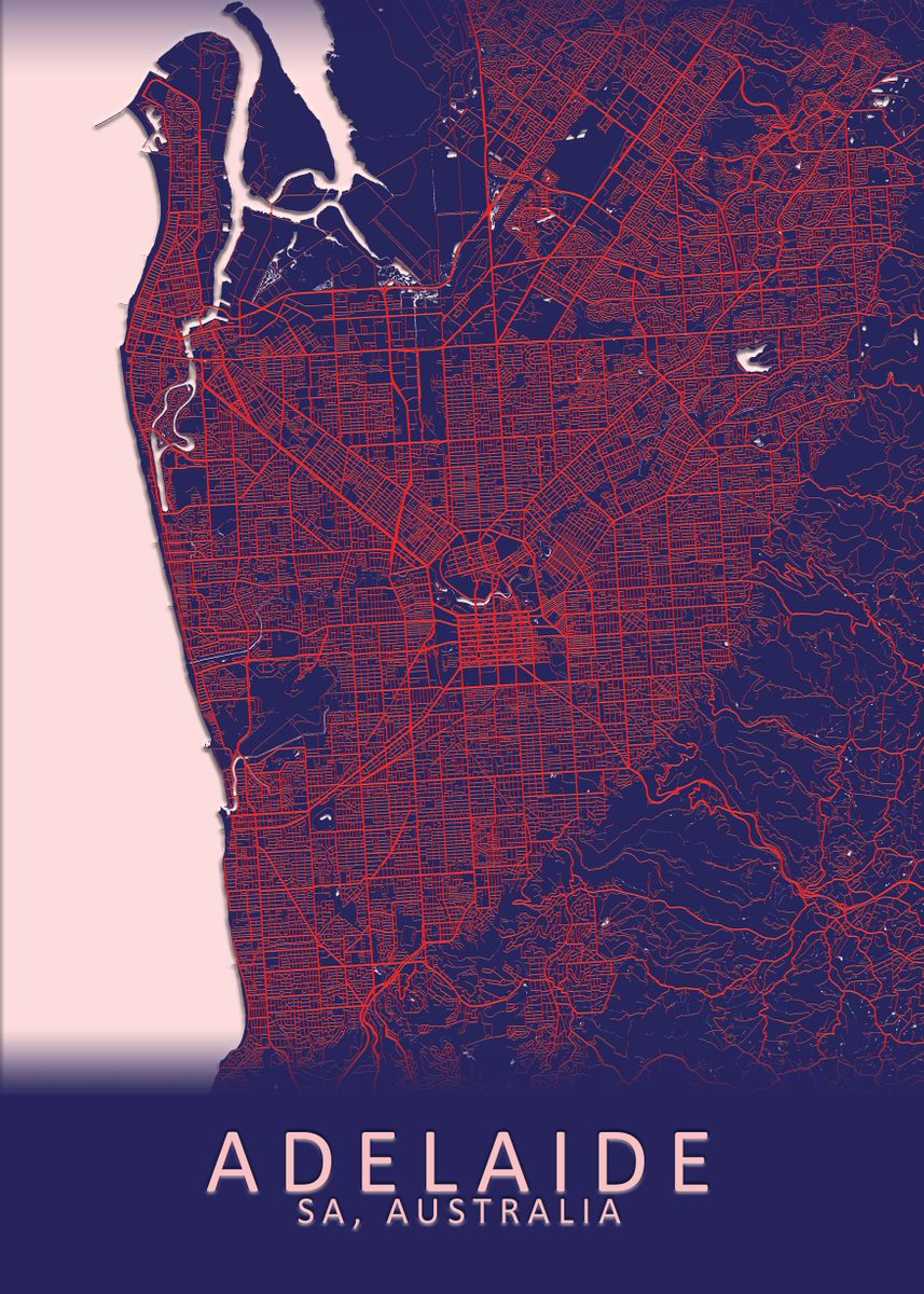 'Adelaide Australia Map' Poster, picture, metal print, paint by City ...