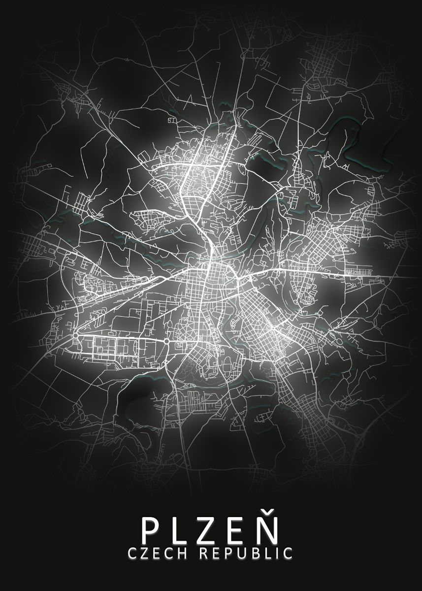 'Plzen Czech Republic Map' Poster, picture, metal print, paint by City ...