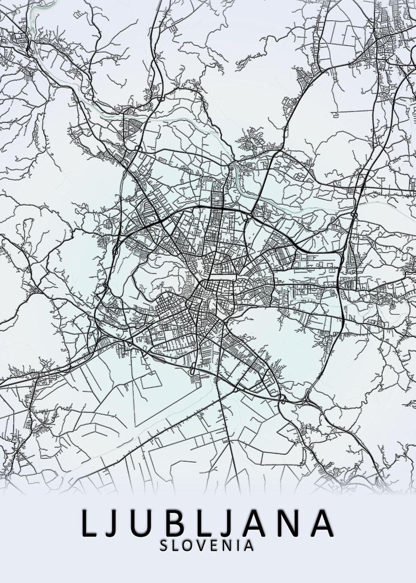 'Ljubljana Slovenia Map' Poster, picture, metal print, paint by City ...