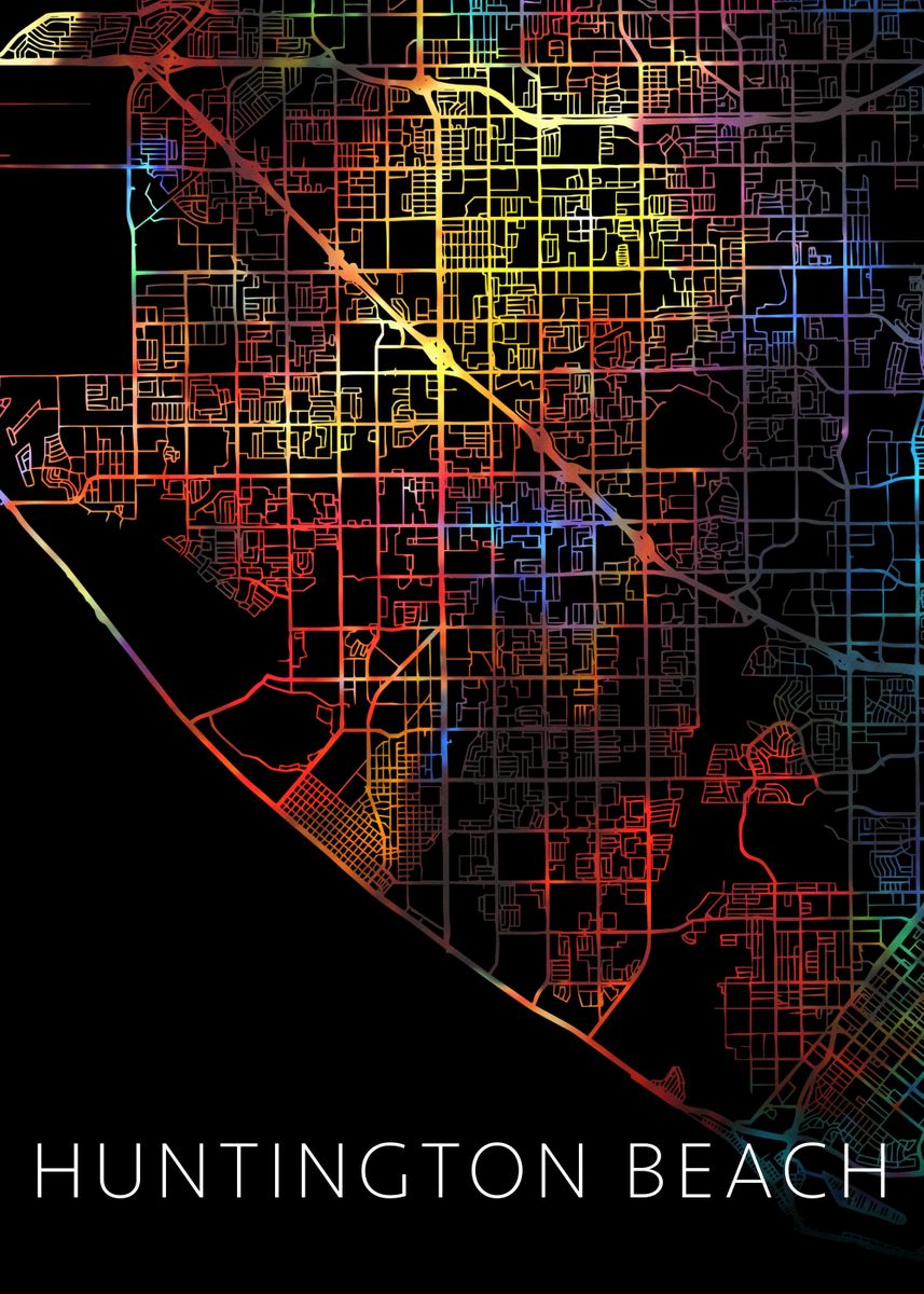 'Huntington Beach City Map' Poster, picture, metal print, paint by ...