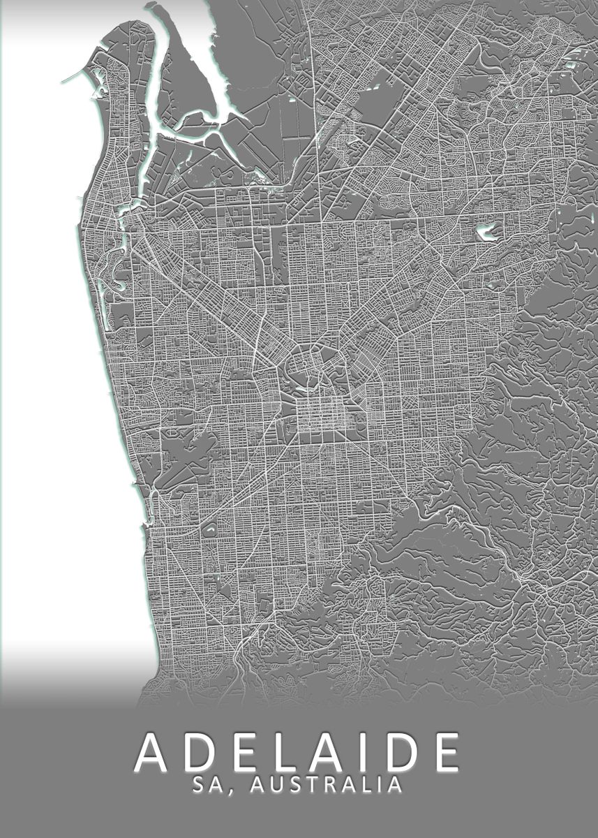 'Adelaide Australia Map' Poster, picture, metal print, paint by City ...