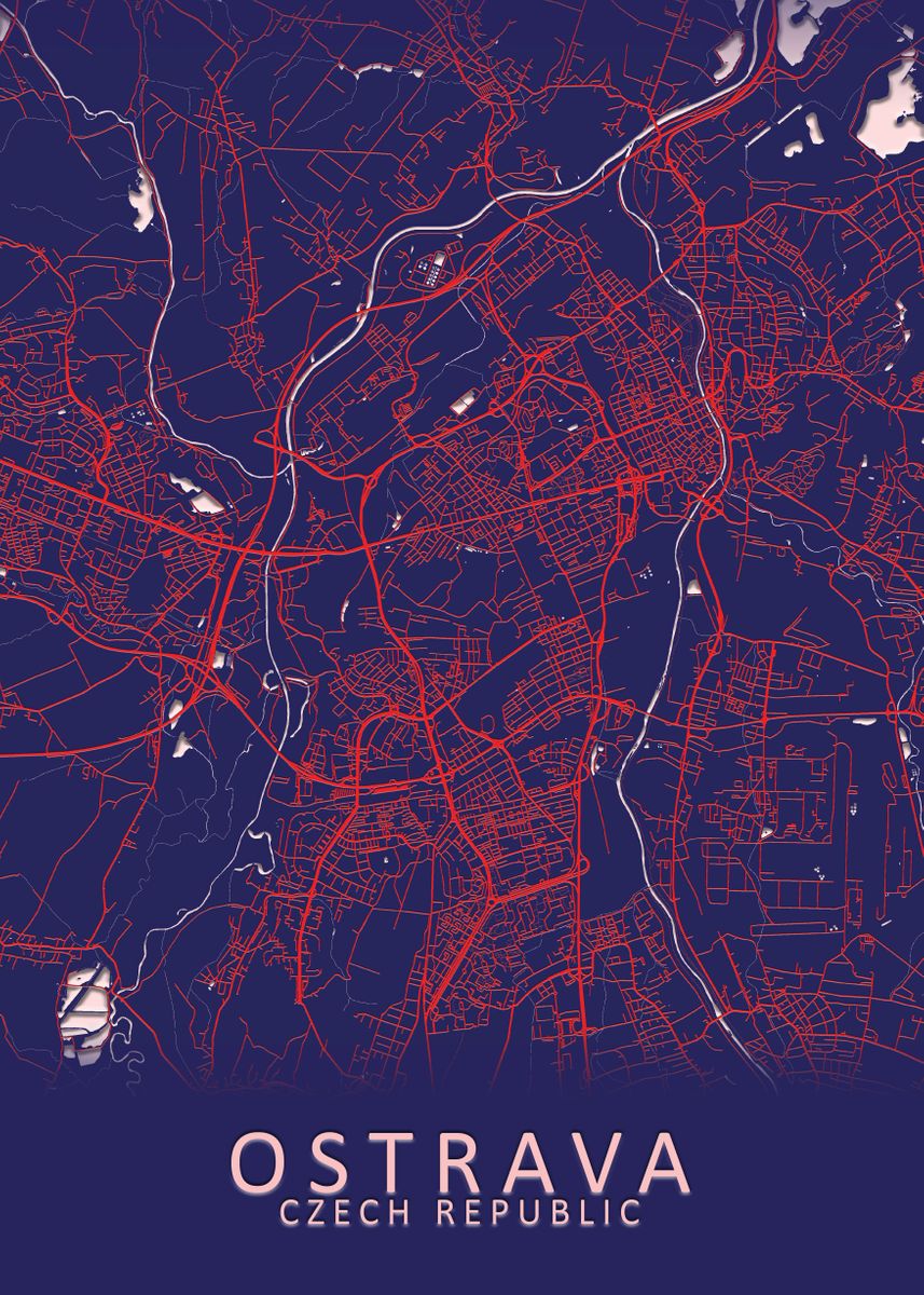 'Ostrava Czech Republic Map' Poster, picture, metal print, paint by ...