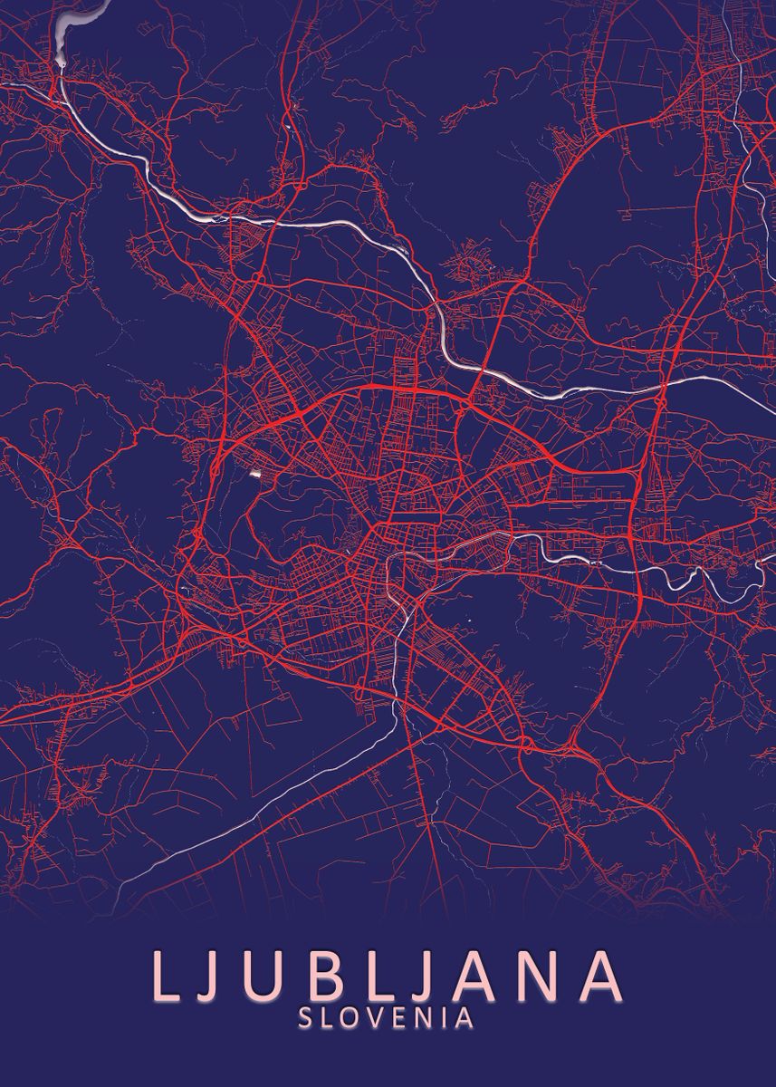 'Ljubljana Slovenia Map' Poster by City Map Art Prints | Displate