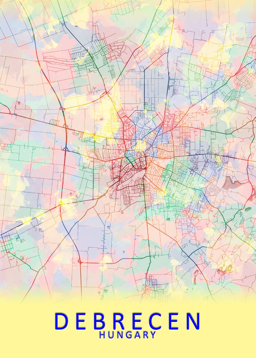 'Debrecen Hungary City Map' Poster, picture, metal print, paint by City ...