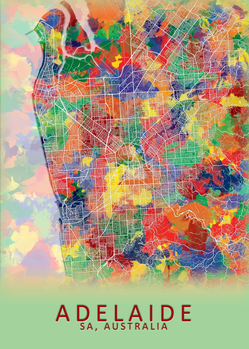 'Adelaide Australia Map' Poster, picture, metal print, paint by City ...