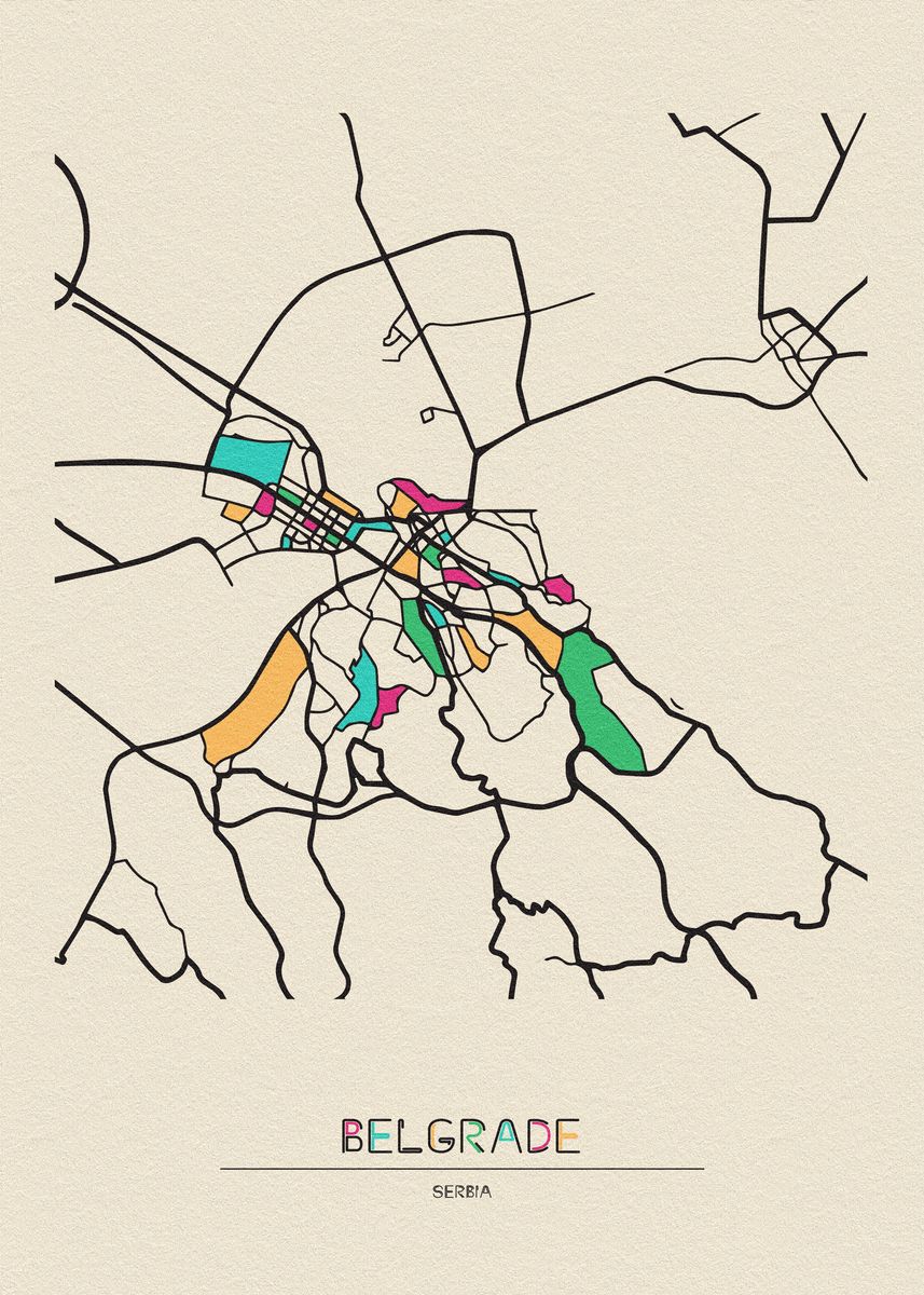 'Belgrade Map' Poster, picture, metal print, paint by Deniz A. | Displate
