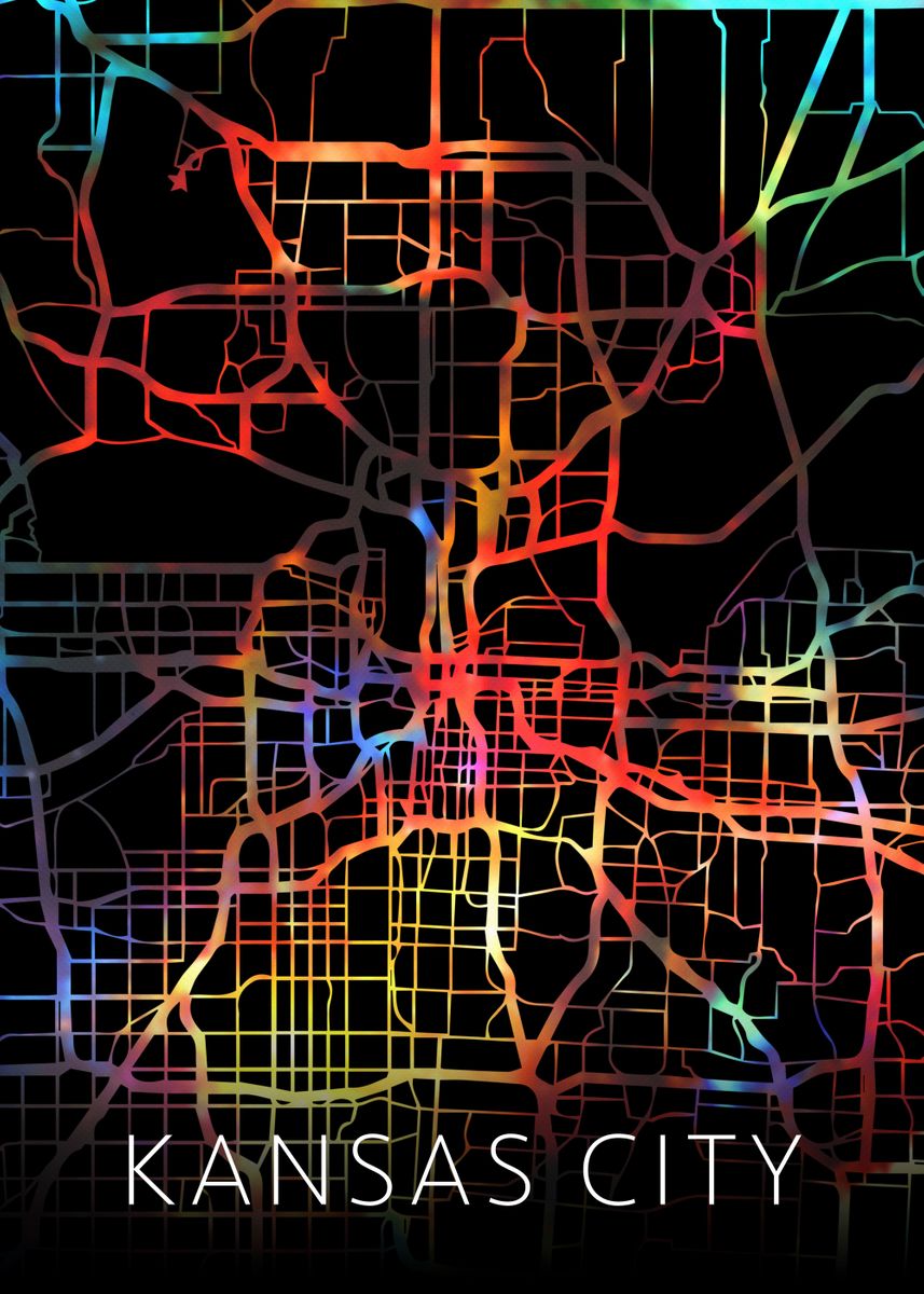 'Kansas City Watercolor Map' Poster, picture, metal print, paint by ...