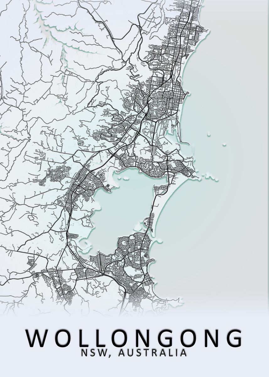 'Wollongong Australia Map' Poster, picture, metal print, paint by City ...