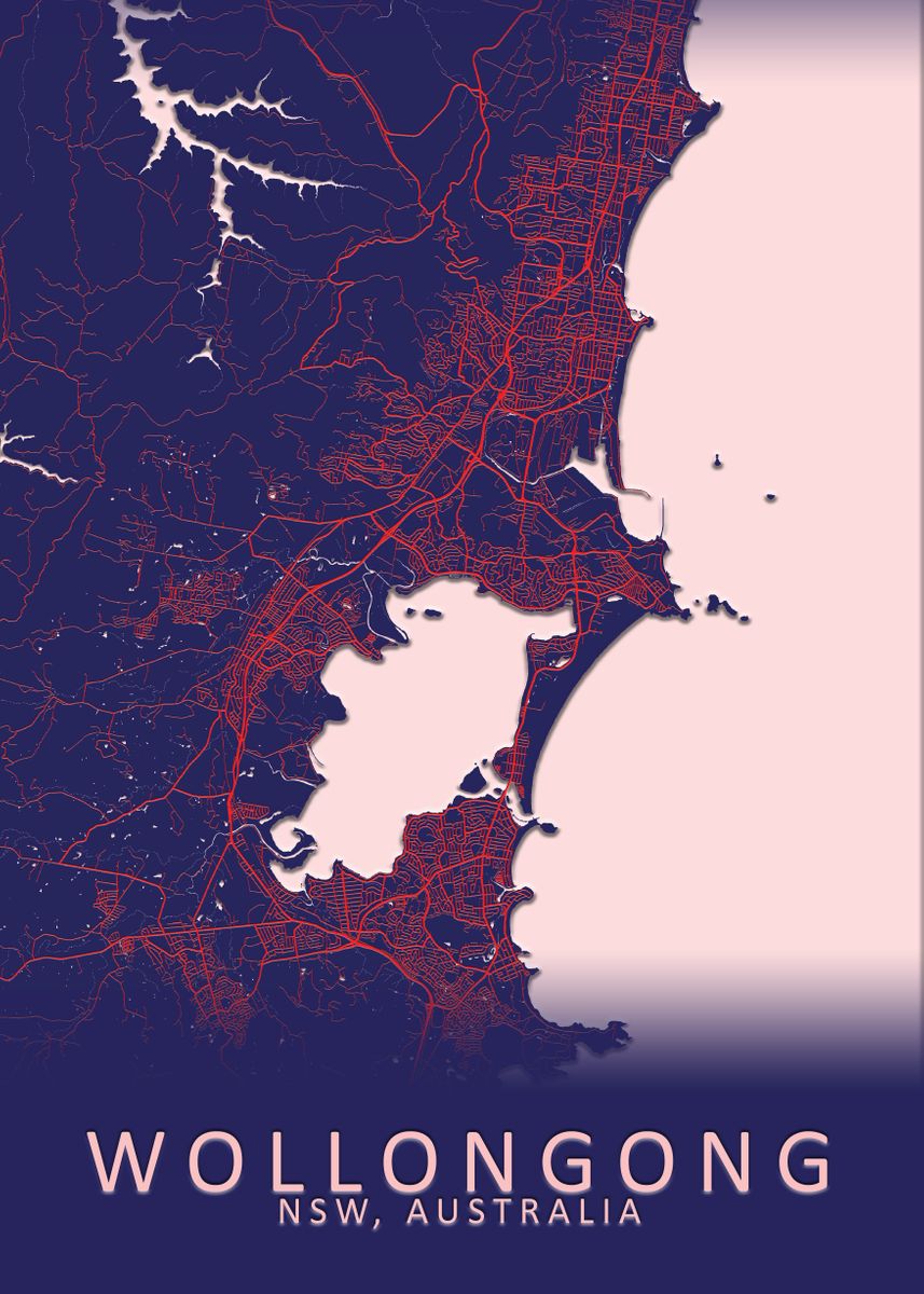 'Wollongong Australia Map' Poster, picture, metal print, paint by City ...