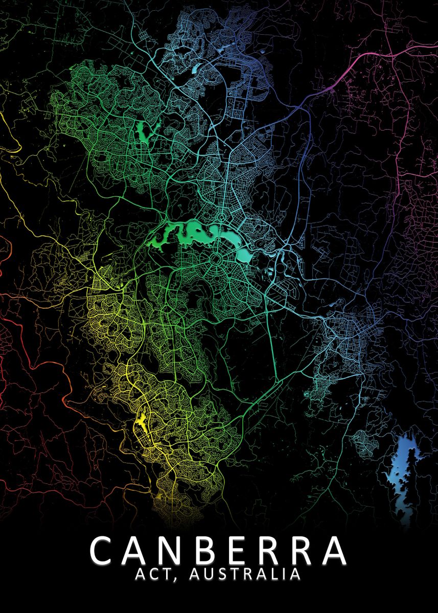 'Canberra Australia Map' Poster, picture, metal print, paint by City ...