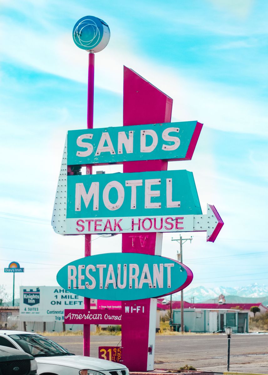 'Sand Motel Retro Sign' Poster, picture, metal print, paint by Amber ...
