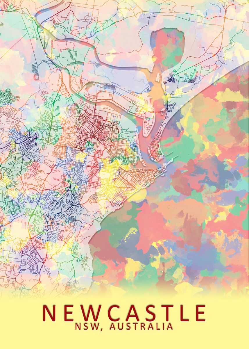 'Newcastle Australia Map' Poster, picture, metal print, paint by City ...