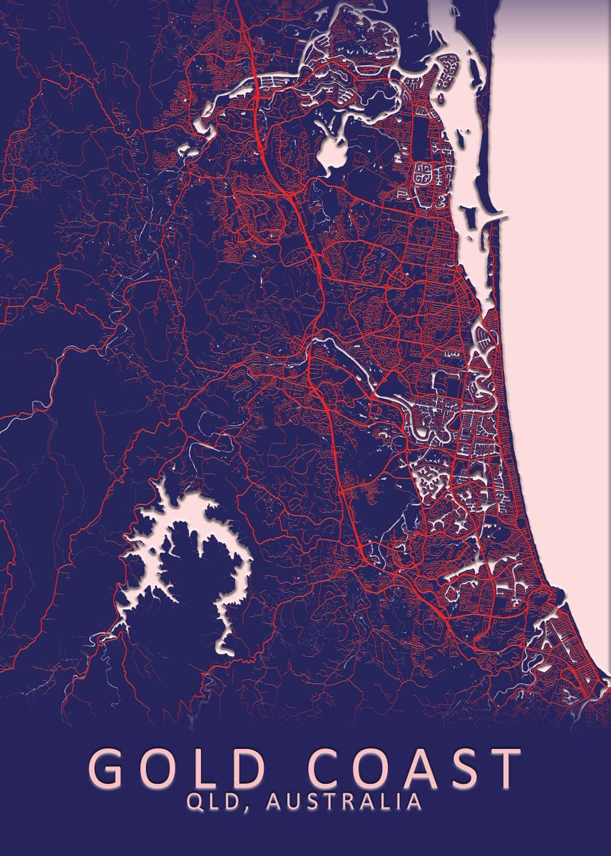 'Gold Coast Australia Map' Poster, picture, metal print, paint by City ...